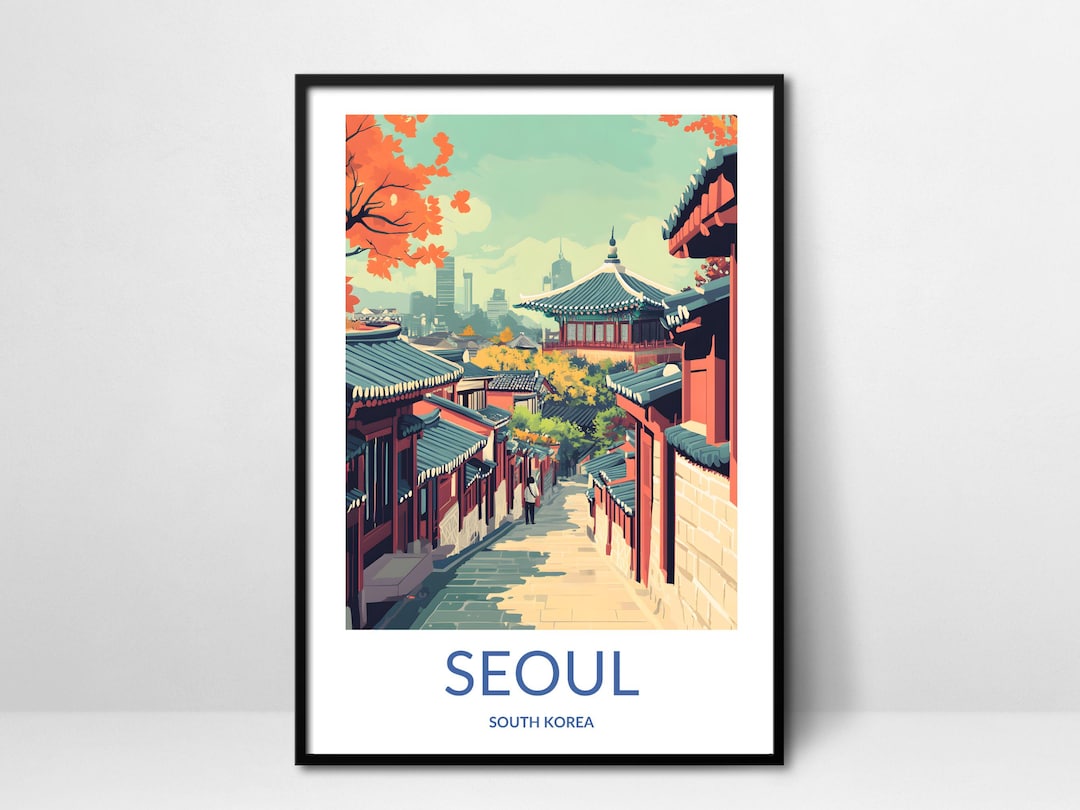 Seoul City Art South Korea Travel Poster Korean Traditional Village ...