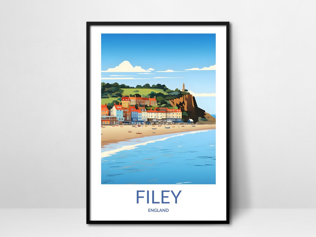 Filey Seaside Poster, Tranquil Beach View in England Coastal Town ...