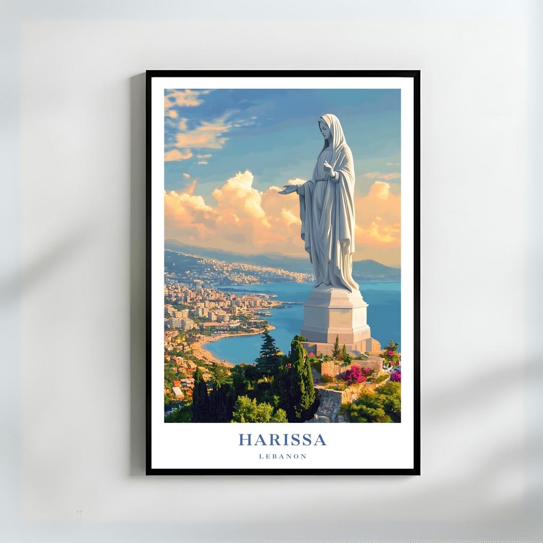 Harissa Lebanon Our Lady of Lebanon Statue Art Print Travel Poster ...