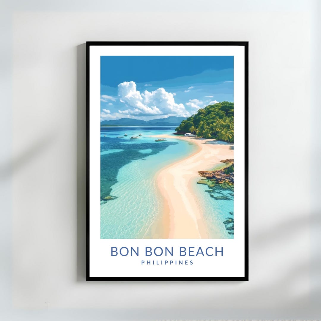 Bon Bon Beach Sandbar Art Print Romblon Island Philippines | Tropical ...