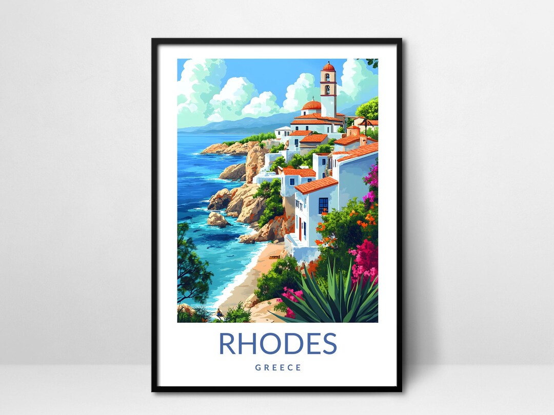 Rhodes Poster Greece Wall Art Rhodes Gift Coastal Art Decor Greek ...