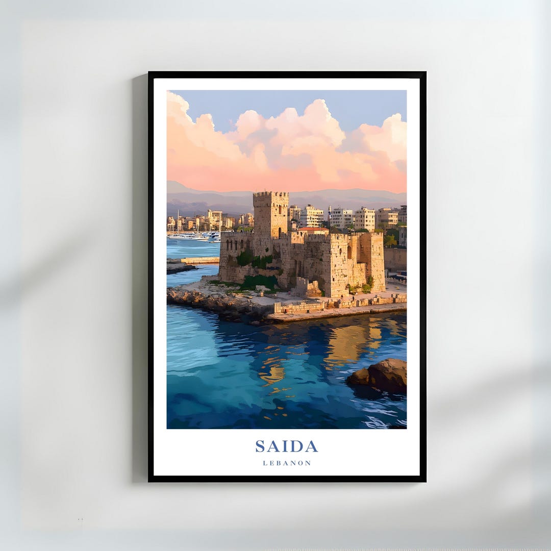 Saida Lebanon Sea Castle Art Print Beautiful Coastal Landmark Poster ...