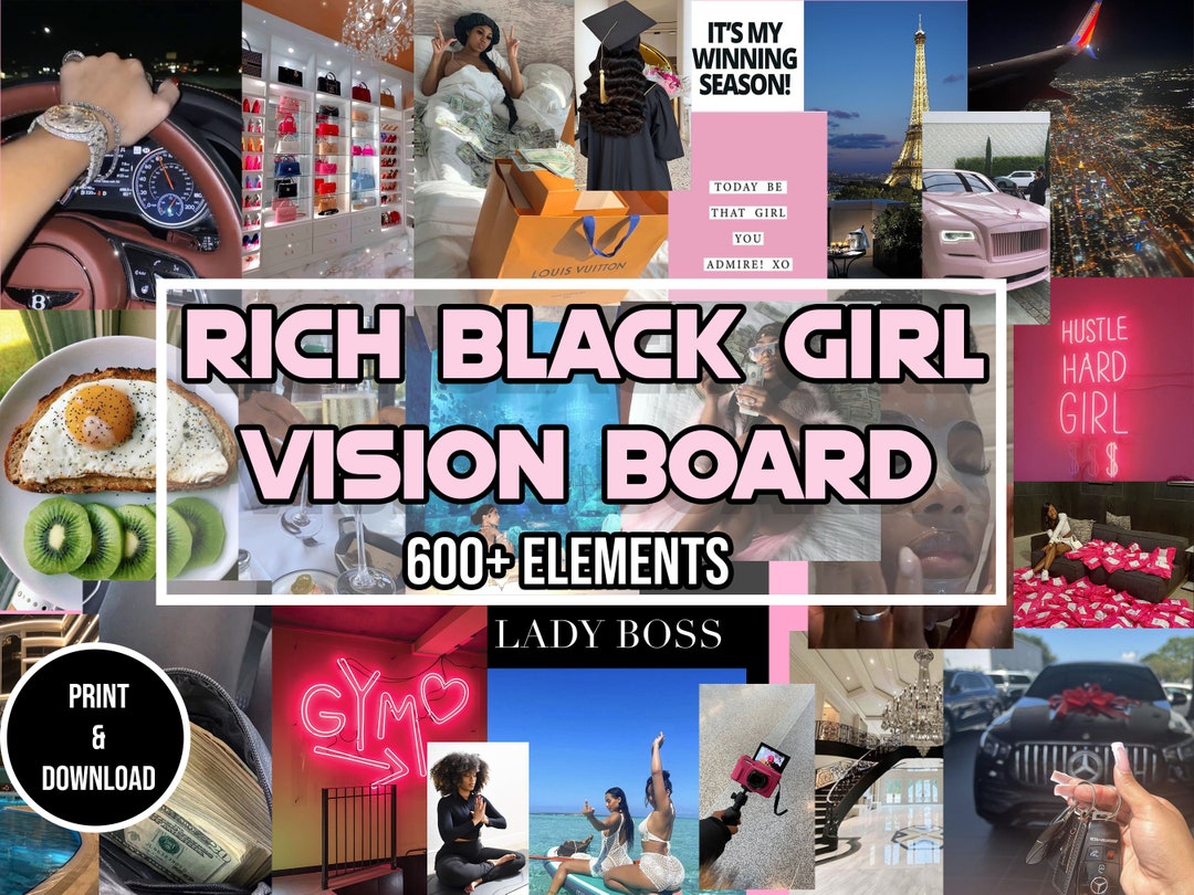Printable Rich Black Girl Vision Board, Black Woman Images, 2024 Brown ...