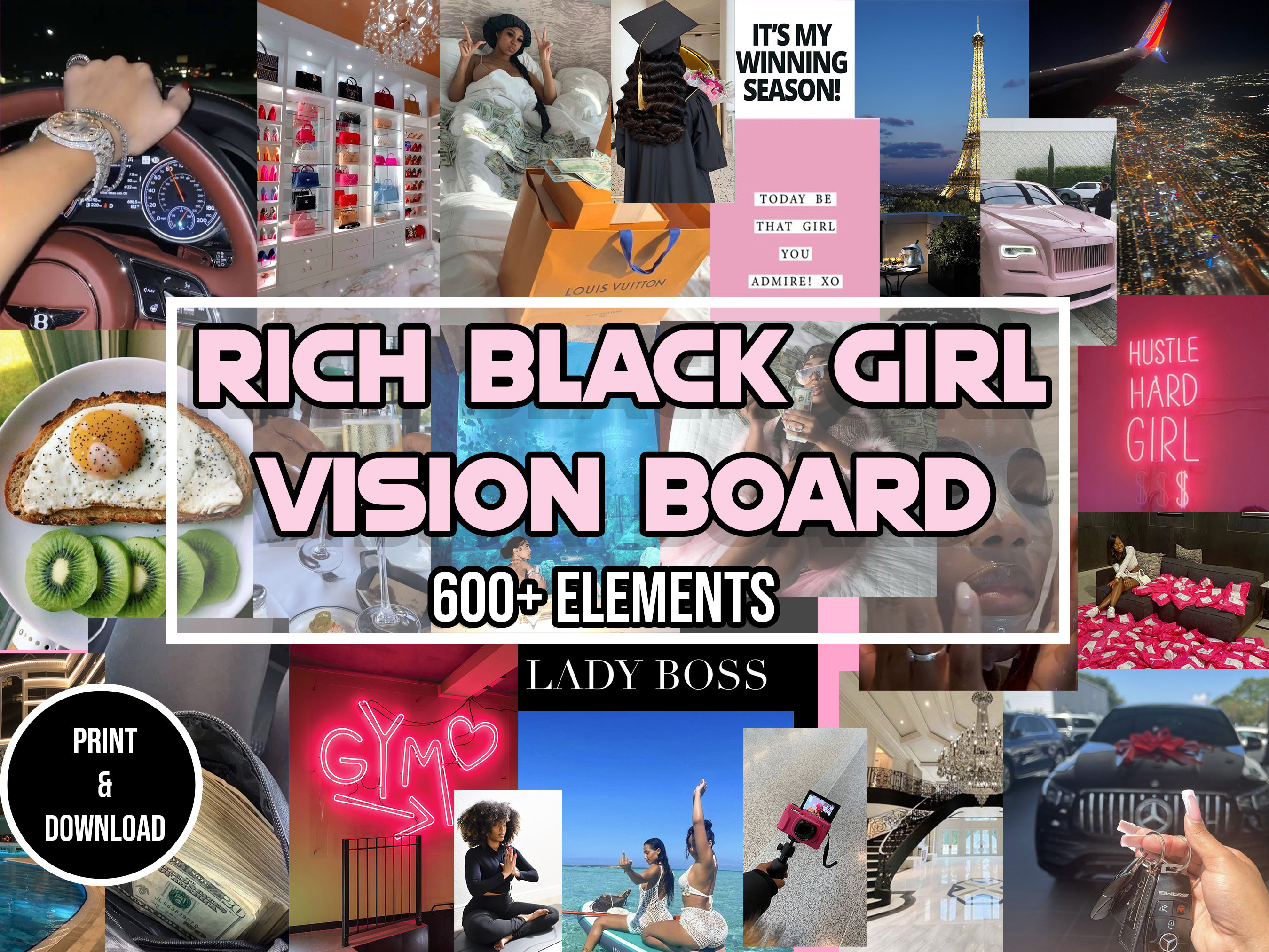 Printable Rich Black Girl Vision Board, Black Woman Images, 2024 Brown Girl Vision Board, Vision ...