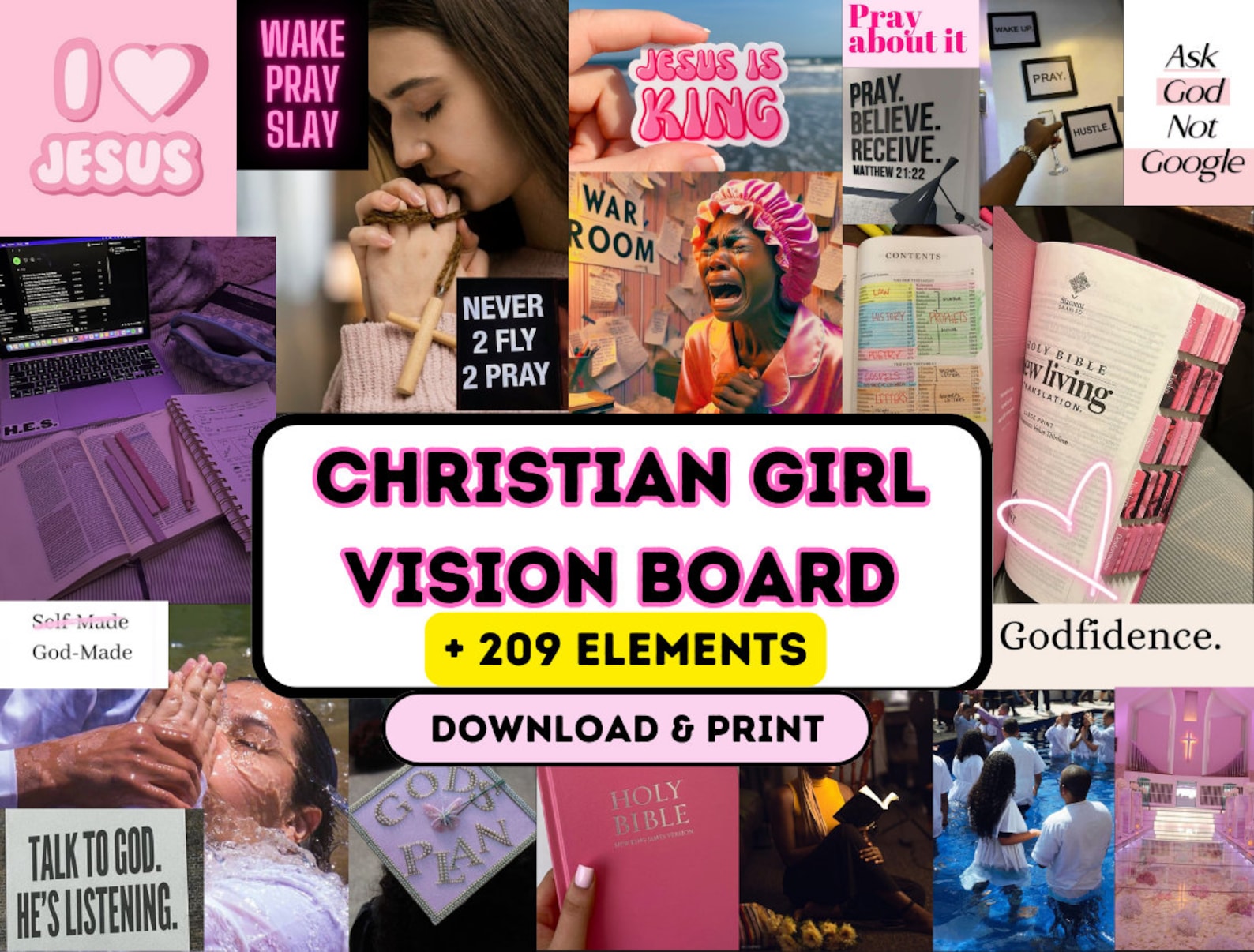 Printable Christian Girl Vision Board, Religious Woman Images, Holy ...