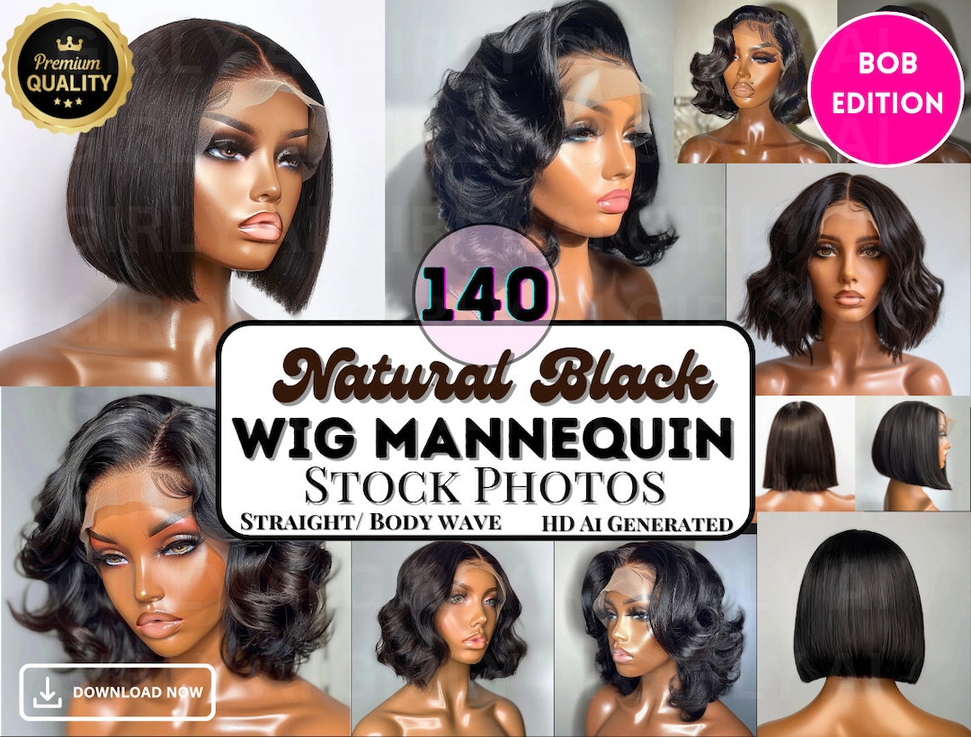 140 Natural Black Bob Wig Mannequin Head Images, Straight, Body Wave ...