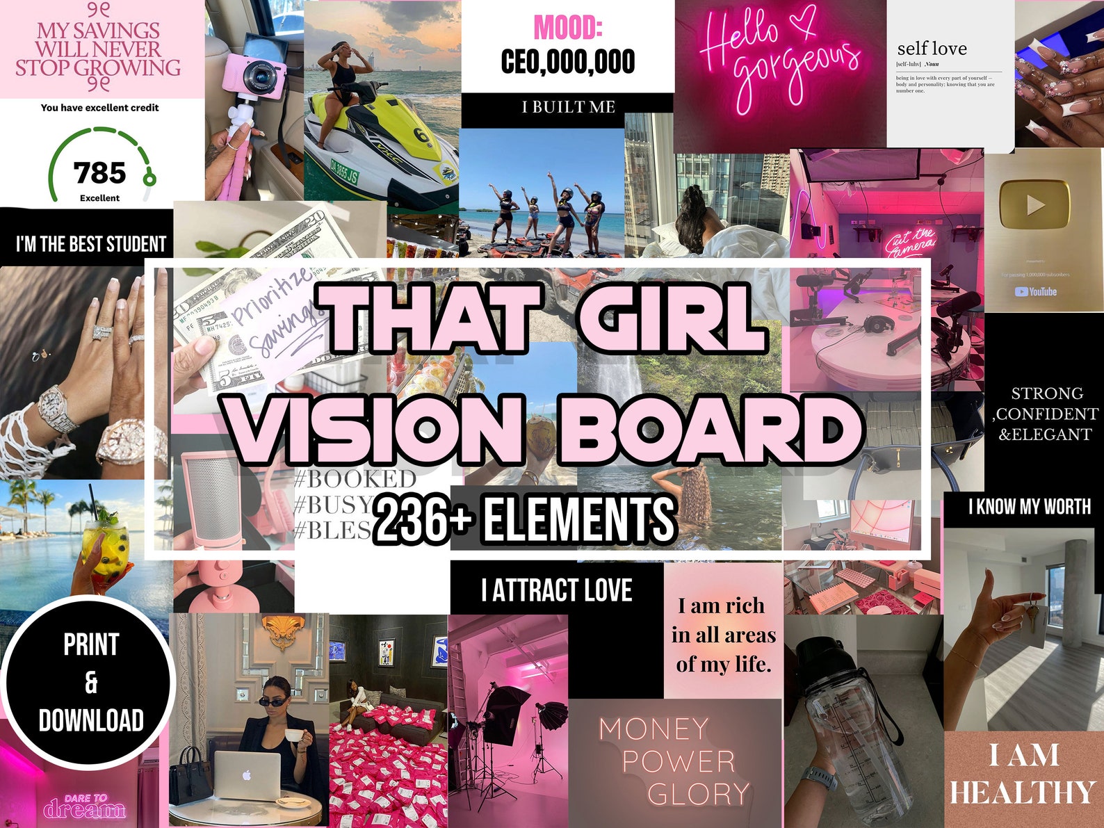 2024 That Girl Vision Board Printables, Rich Women Images, 2024 Girly Vision Board, Vision Board ...
