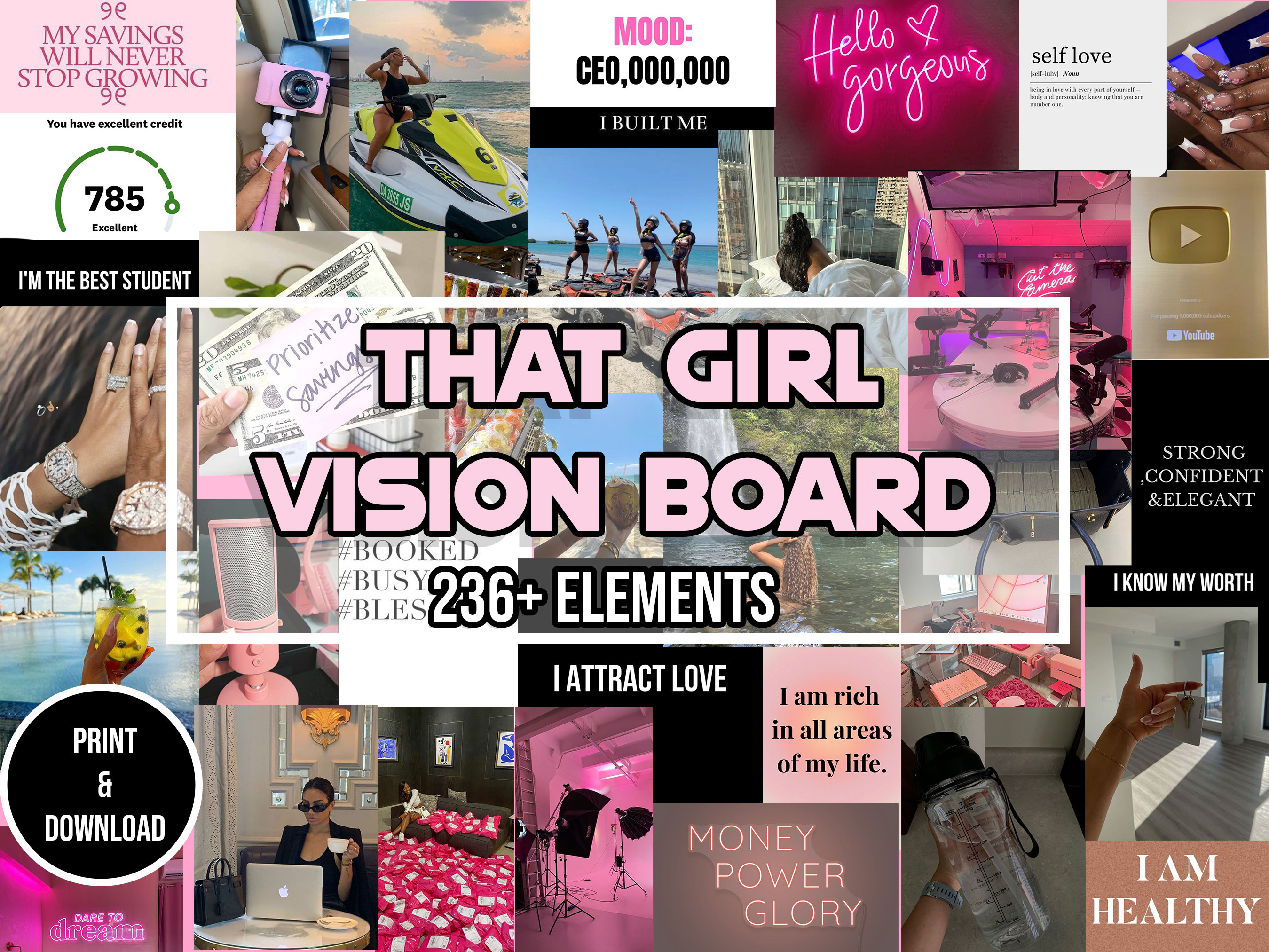2024 That Girl Vision Board Printables, Rich Women Images, 2024 Girly Vision Board, Vision Board ...