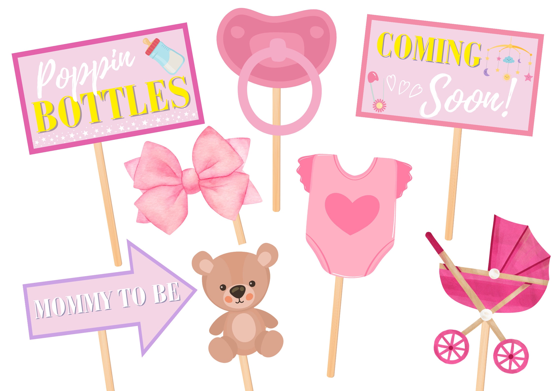 BABY SHOWER Girl Photo Booth Props / Instant Download DIY Printable ...