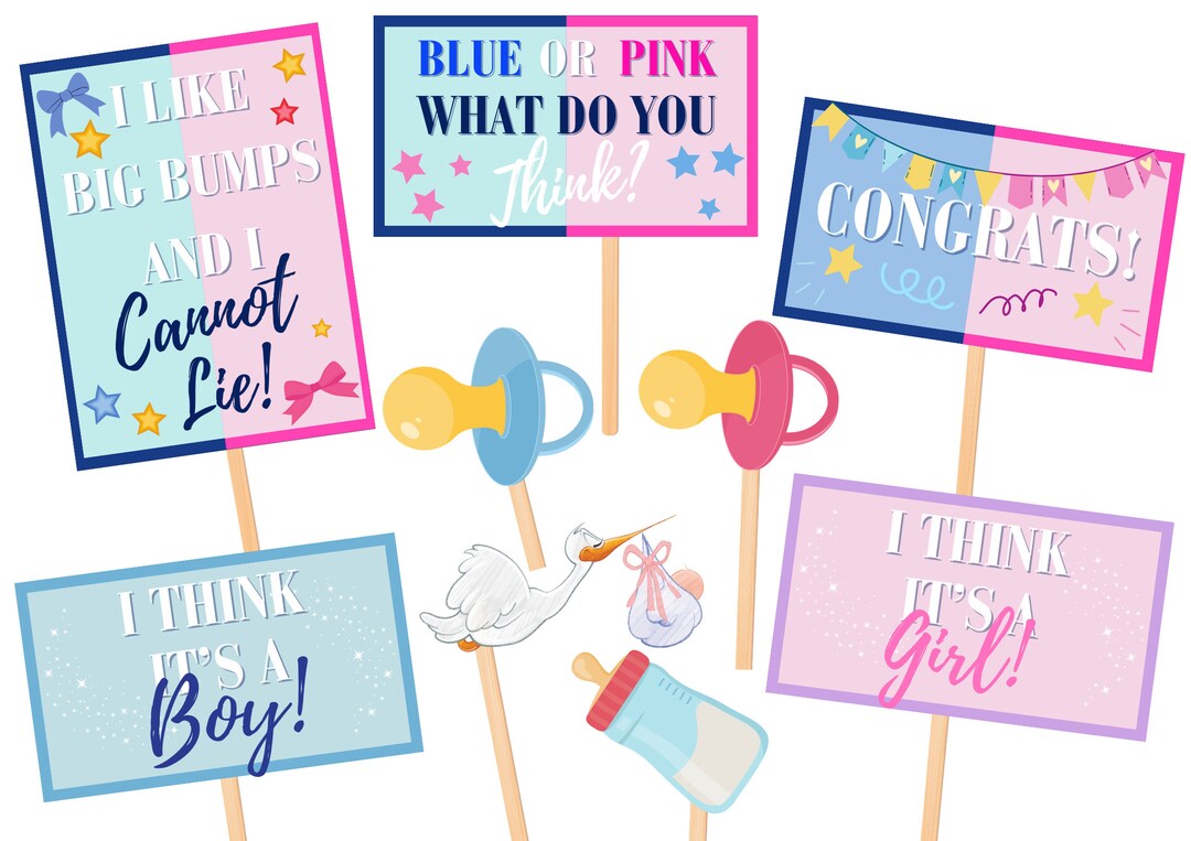 GENDER REVEAL Baby Shower Boy Girl Photo Booth Props / Instant Download ...