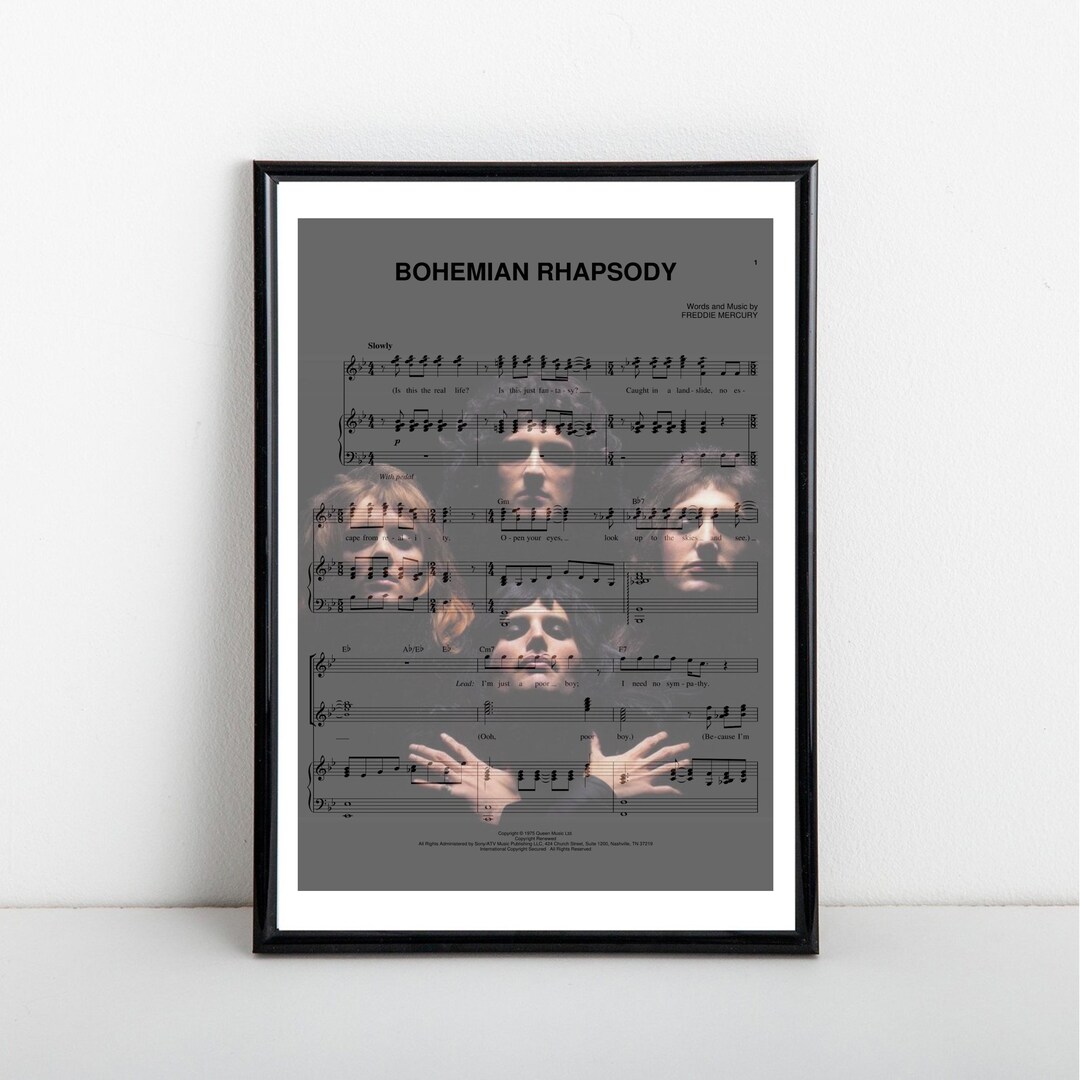 QUEEN BOHEMIAN RHAPSODY Sheet Music, Musical Print, Poster Sign Picture ...