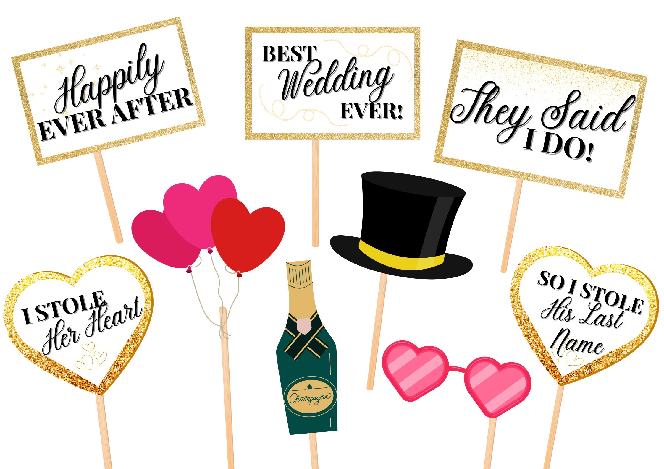 WEDDING Photo Booth Selfie Props / Instant Download DIY Printable ...