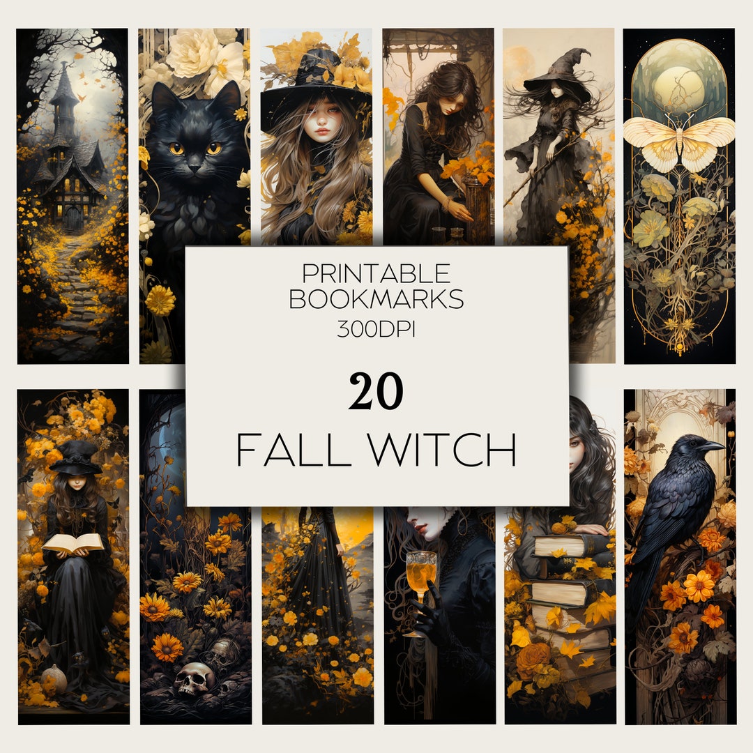 20 Printable Bookmarks Fall Witch Themed Floral Pagan - Etsy