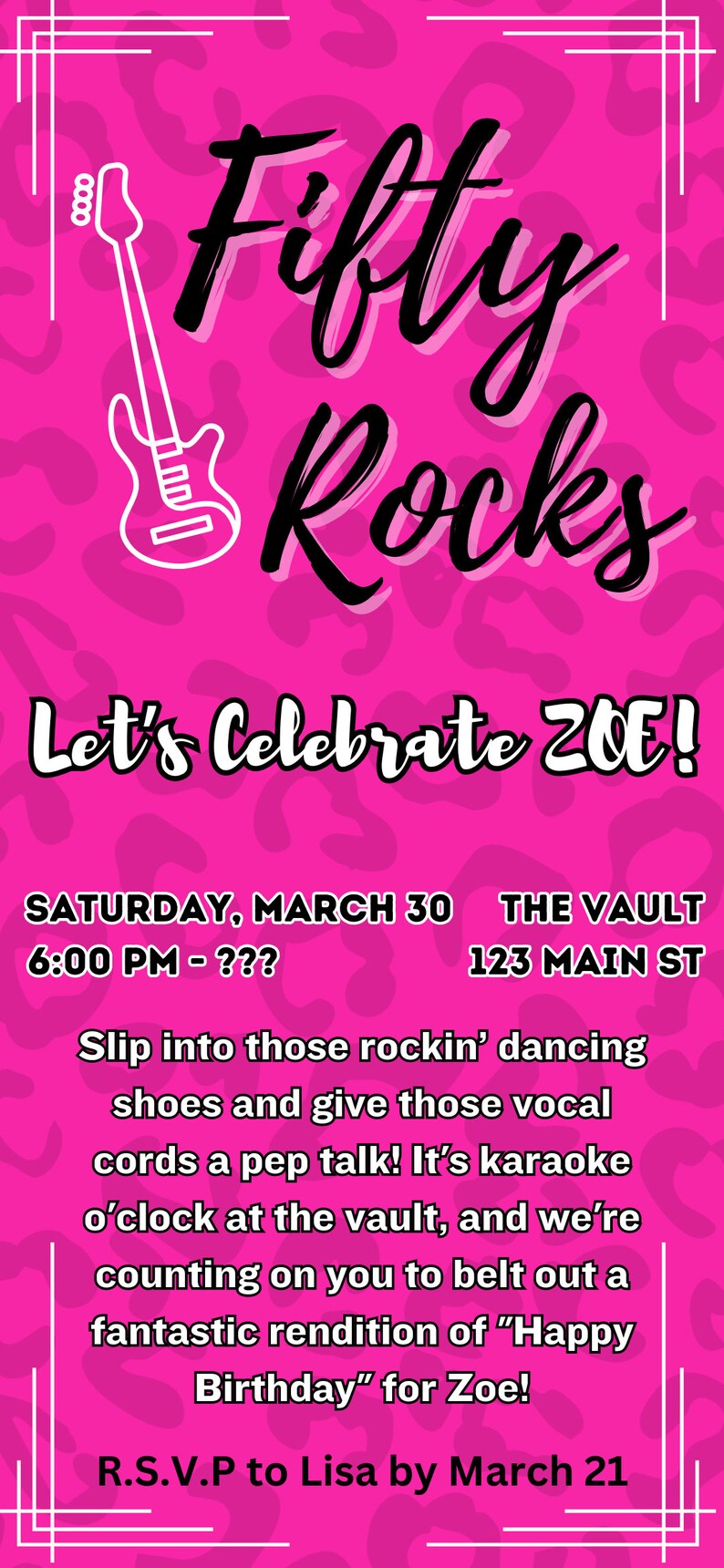 50th Birthday, Fifty Rocks, Ladies Fifty Party, Rock-n-roll, 50th Print ...