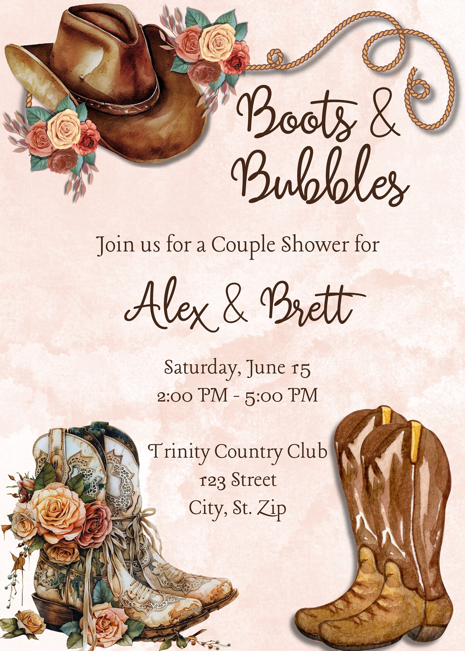 Boots and Bubbles Couple Bridal Shower, Western Theme, Cowboy Champagne ...