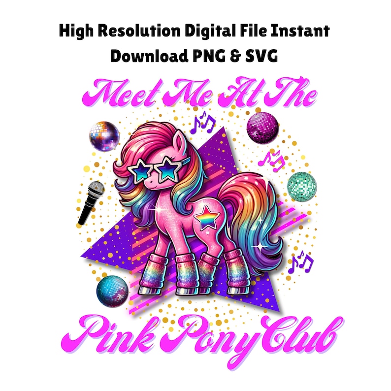 Pink Pony Club Digital Image PNG SVG Disco Rainbow Transparent ...