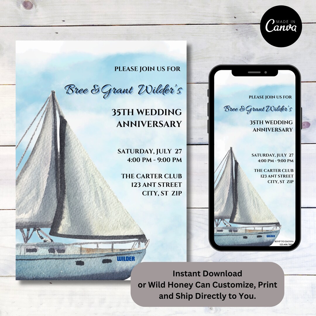 Sophisticated Boat Beach Sailing Anniversary Birthday 50th 60th 40th ...