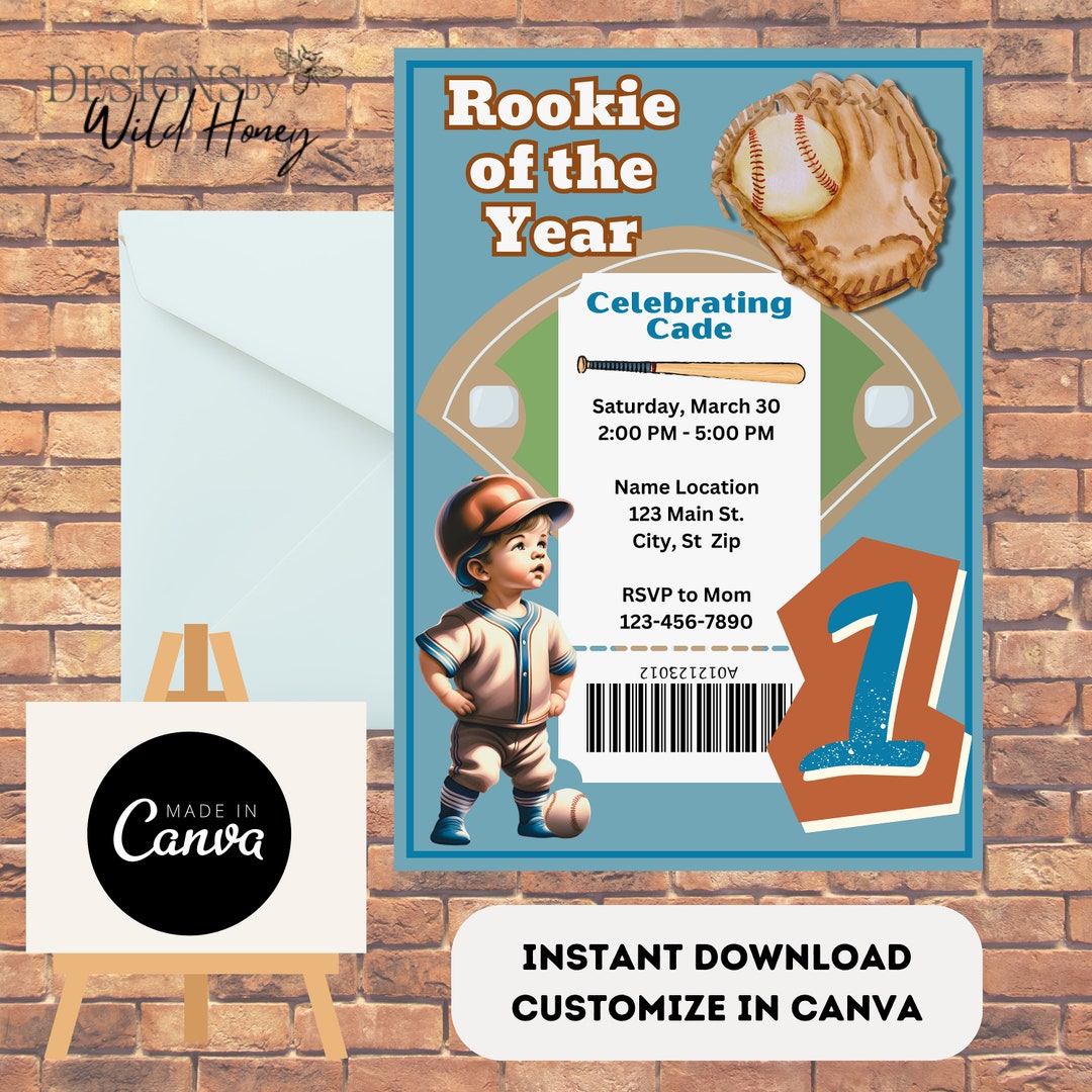 First Birthday, Rookie of the Year, Baseball Themed, Boy 1st Birthday ...