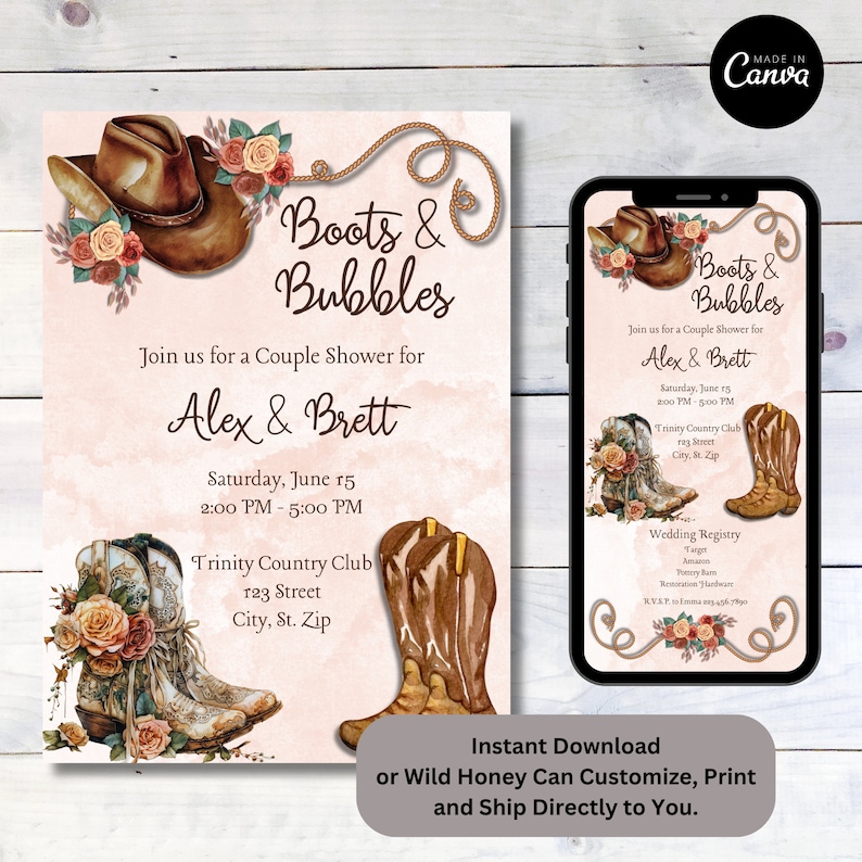 Boots and Bubbles Couple Bridal Shower, Western Theme, Cowboy Champagne ...