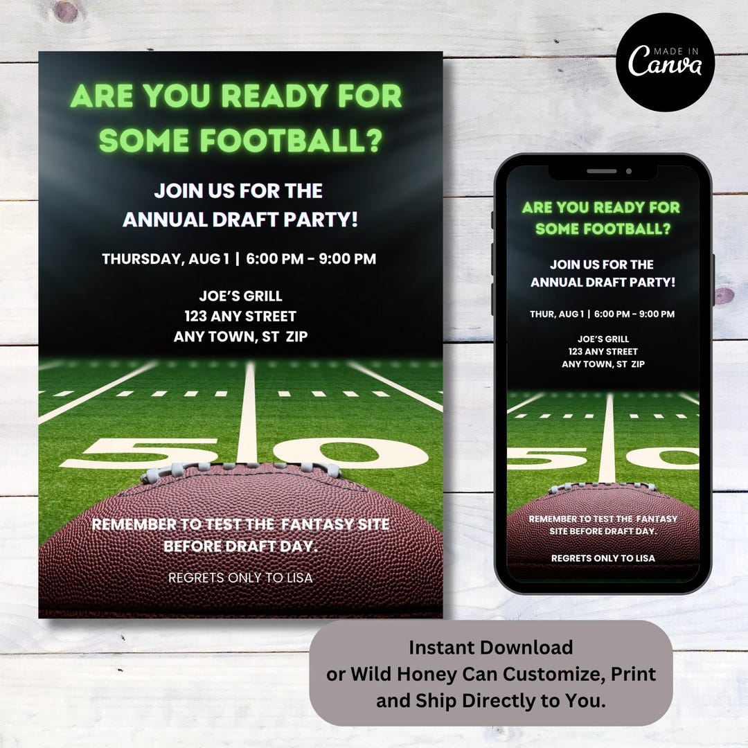 2025 Editable Fantasy Football Draft Party Birthday Customizable ...