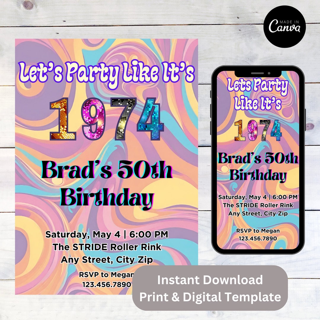 50th Birthday, Roller Skates, Mens Fifty Party, Groovy, 70's 50th ...