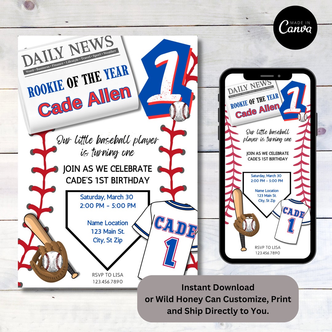 First Birthday, Rookie of the Year, Baseball Themed, Boy 1st Birthday ...