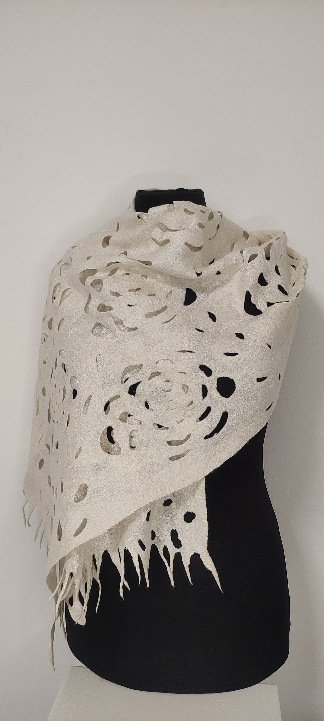 White Felted Scarf With Holes, Medium Size, in Wet Felting Style - Etsy