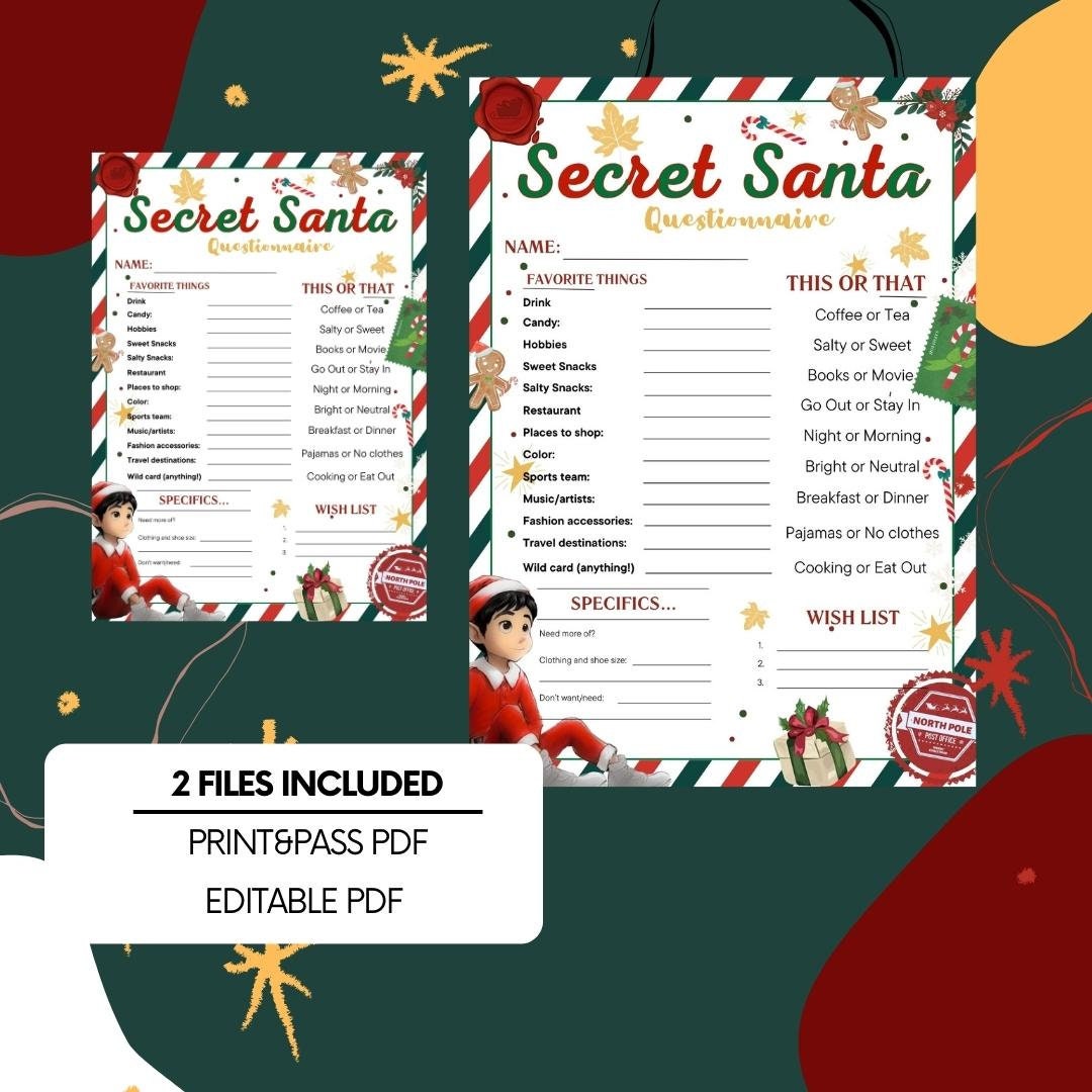 Secret Santa Questionnaire | SURVEY | Elf Arrival Questionnaire - Etsy