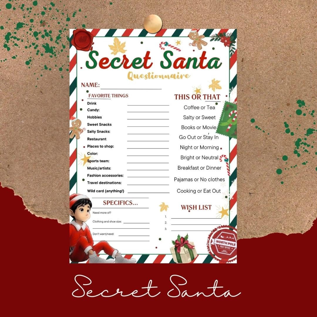 Secret Santa Questionnaire | SURVEY | Elf Arrival Questionnaire - Etsy