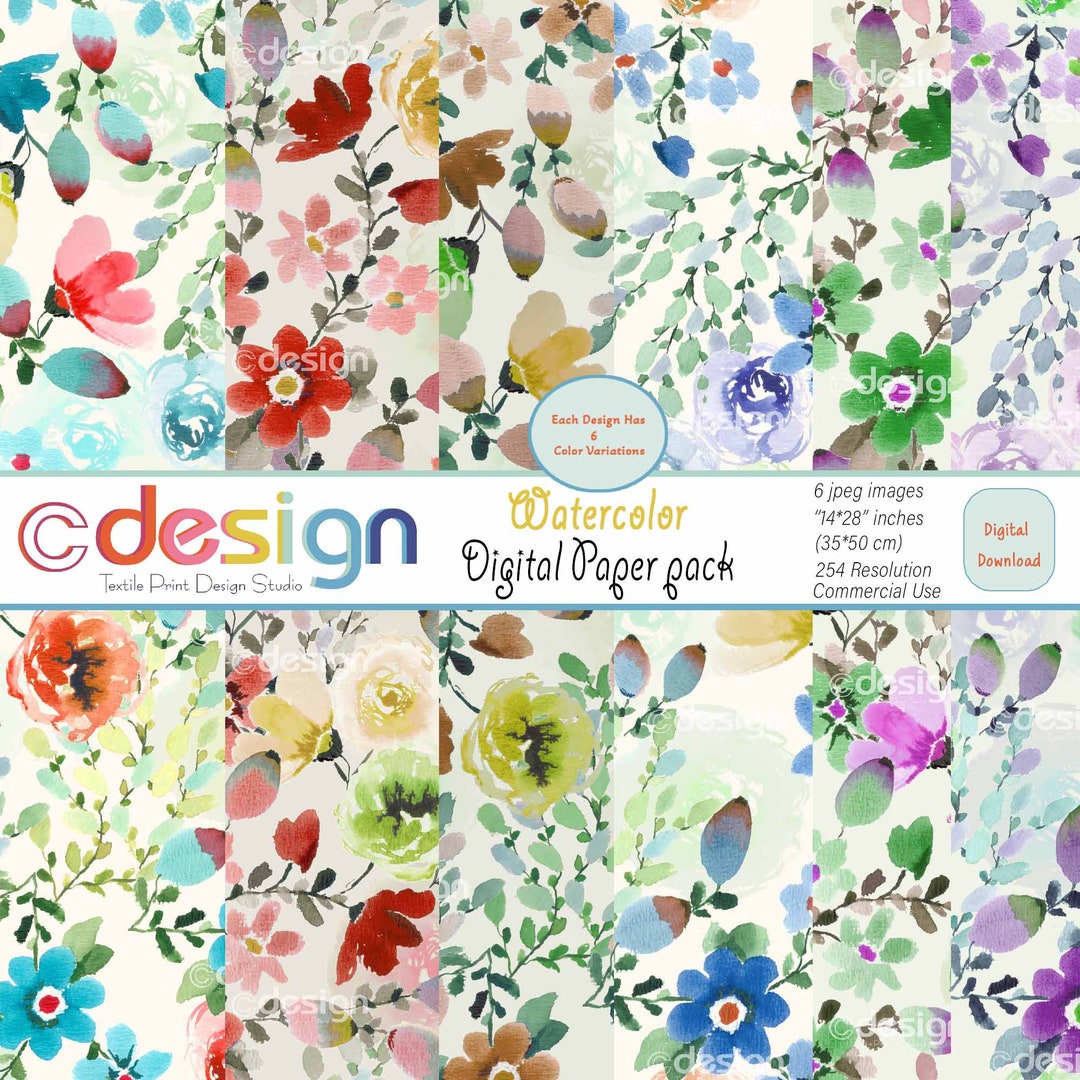 Watercolor Floral Digital, Watercolor Pattern, Digital Paper, Download ...