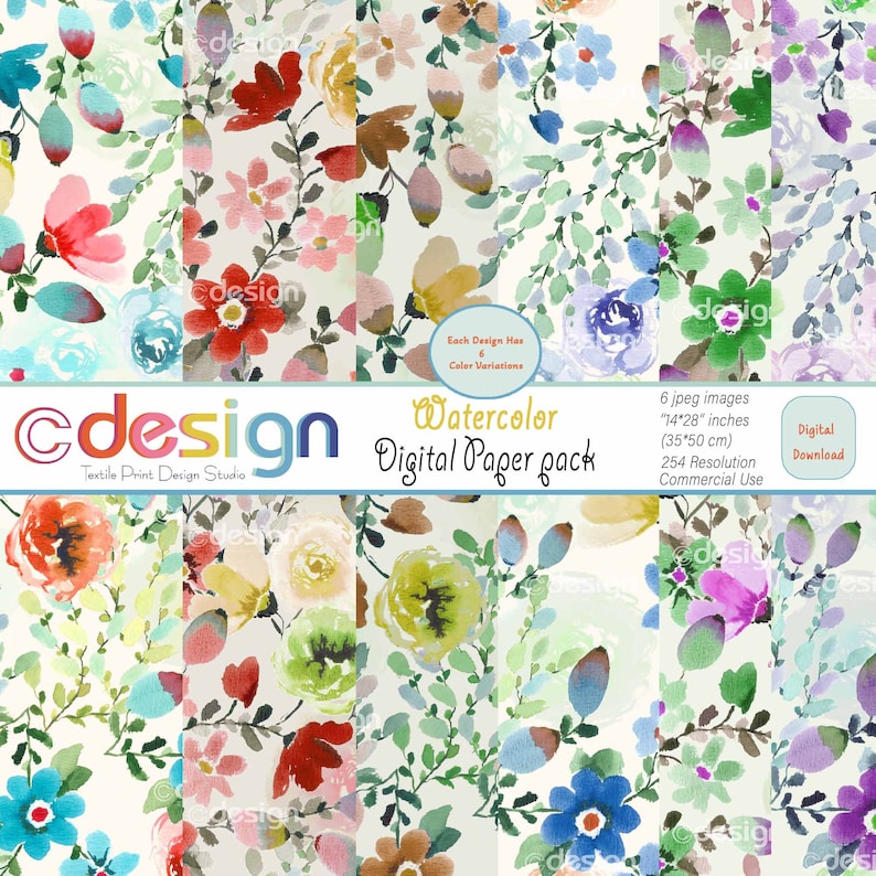 Watercolor Floral Digital, Watercolor Pattern, Digital Paper, Download ...