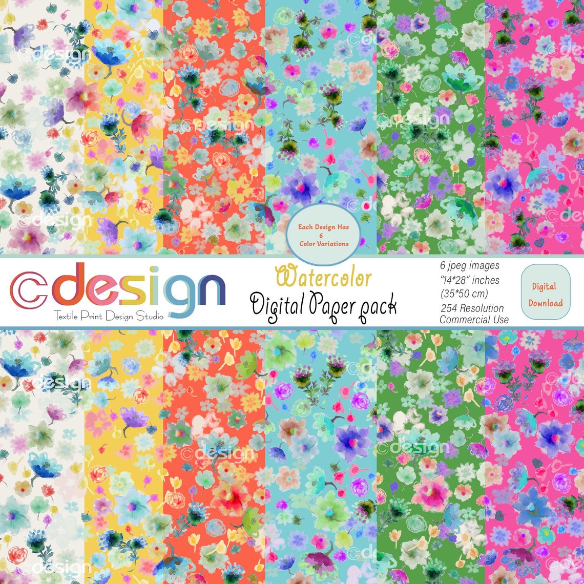 Watercolor Floral Digital, Watercolor Pattern, Digital Paper, Download ...