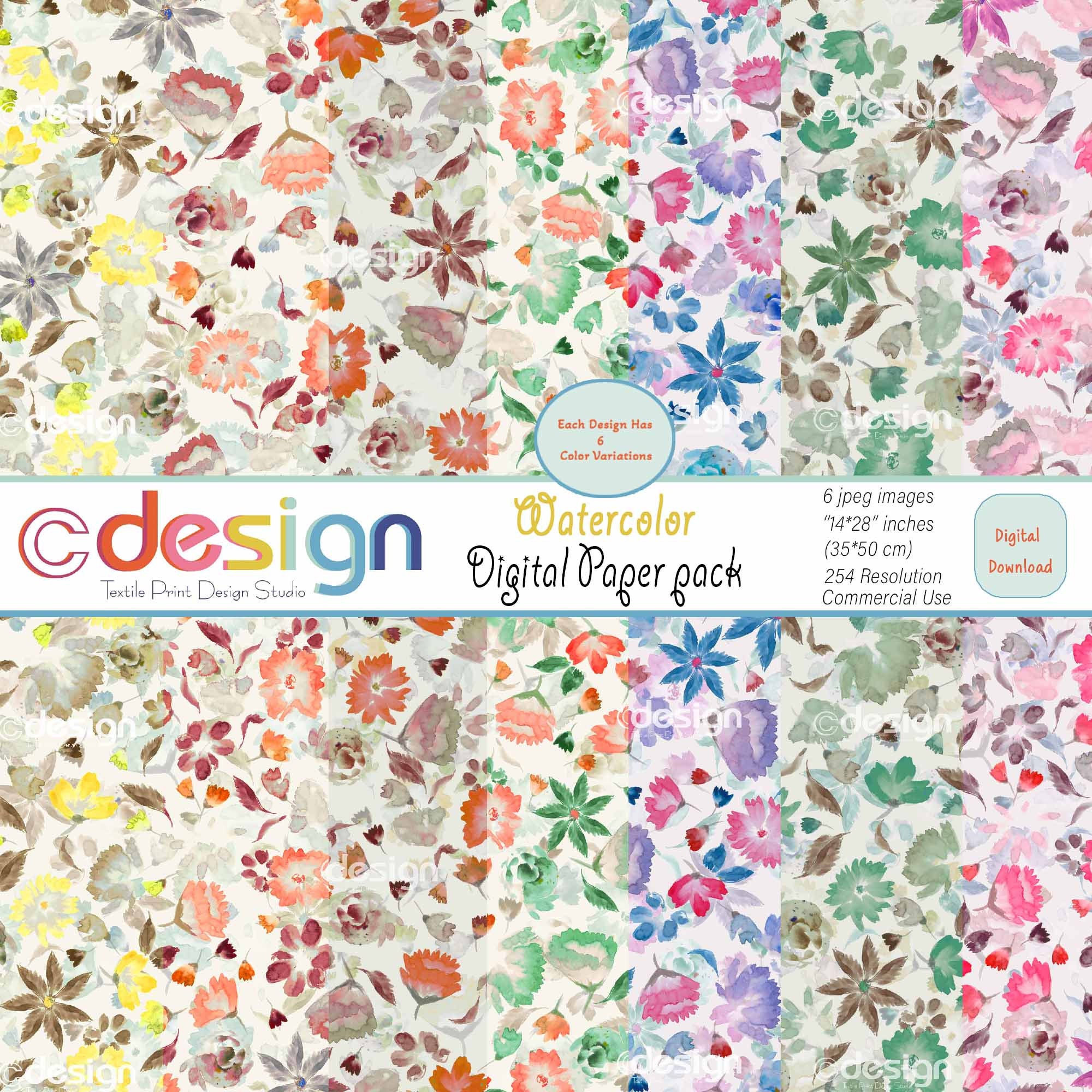 Watercolor Floral Digital, Watercolor Pattern, Digital Paper, Download ...