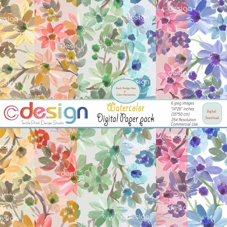 Watercolor Floral Digital, Watercolor Pattern, Digital Paper, Download ...