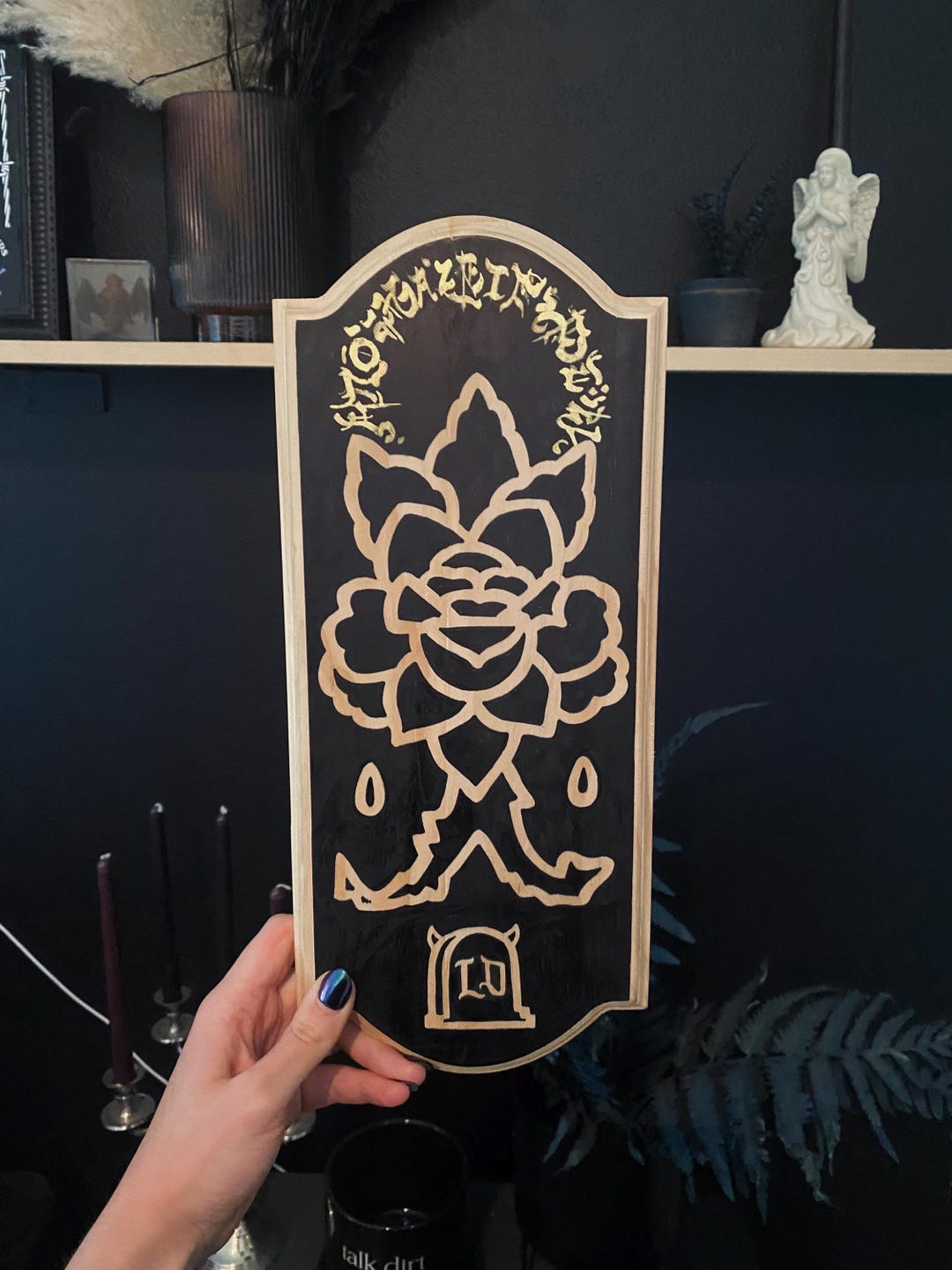 Traditional Rose Wood Plaque | Tattoo Shop Decor | Gothic Wall Plaque ...