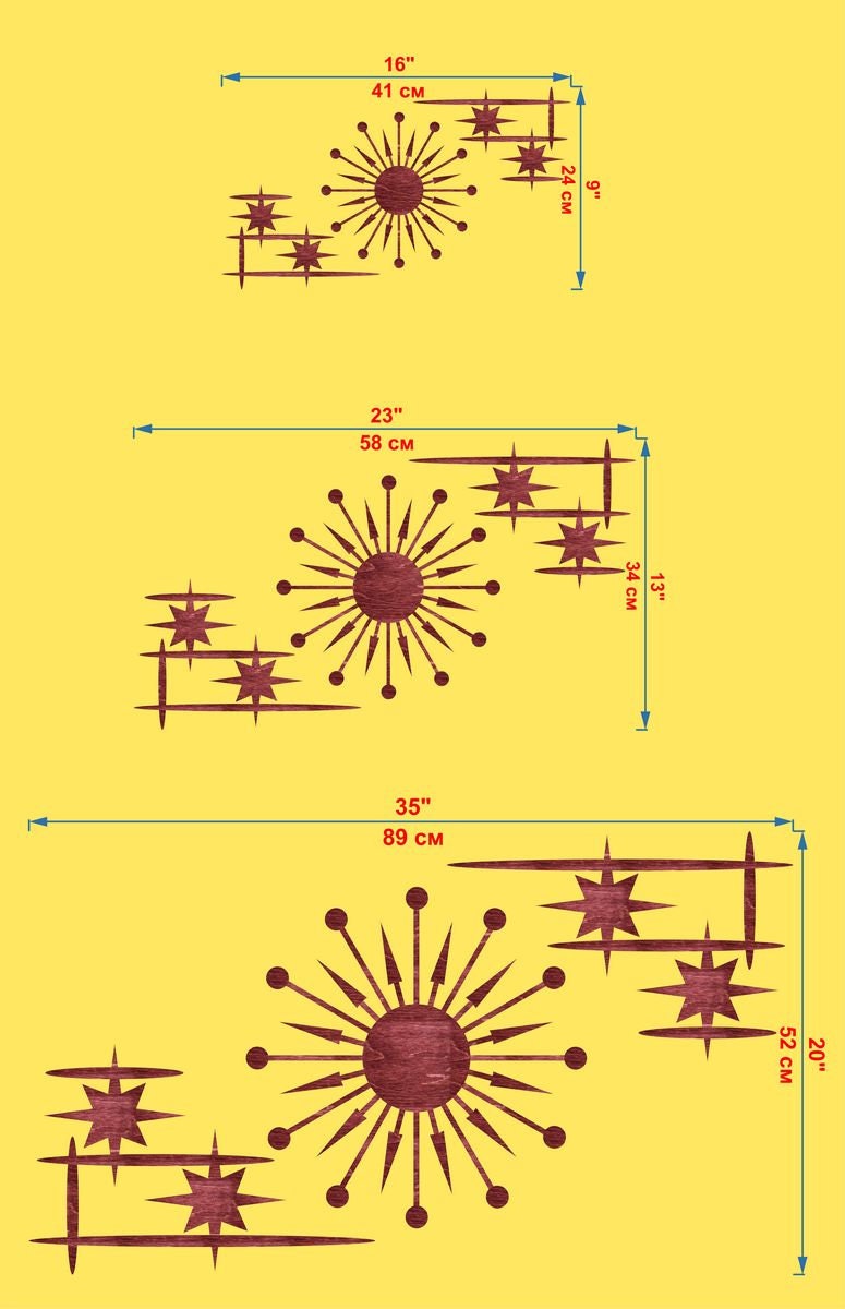 Sun and Stars Wall Decor, Mid-century Modern Large Wall Panel, MCM ...