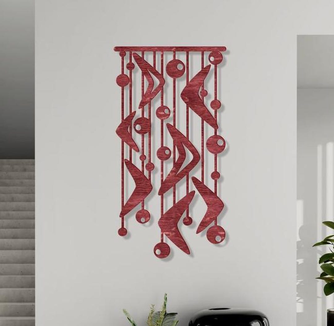 Mid-century Moden Wood Wall Ar, Large Wall Panel, MCM Starbursts Atomic ...