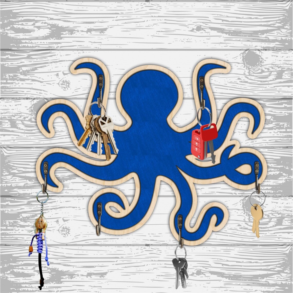 Octopus Wall Key Hanger, Nautical Themed Decorative Holder With Hooks ...