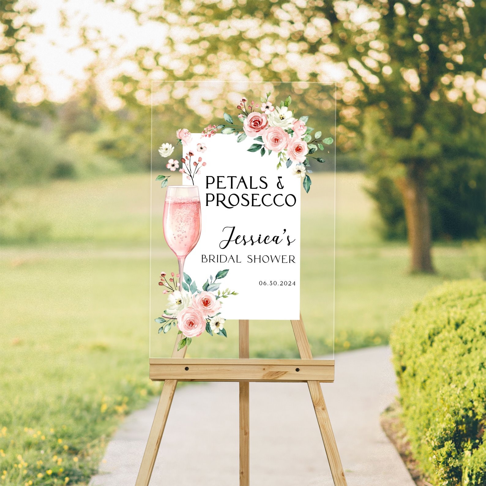 Petals and Prosecco Bridal Shower Sign, Bridal Brunch Acrylic Sign ...
