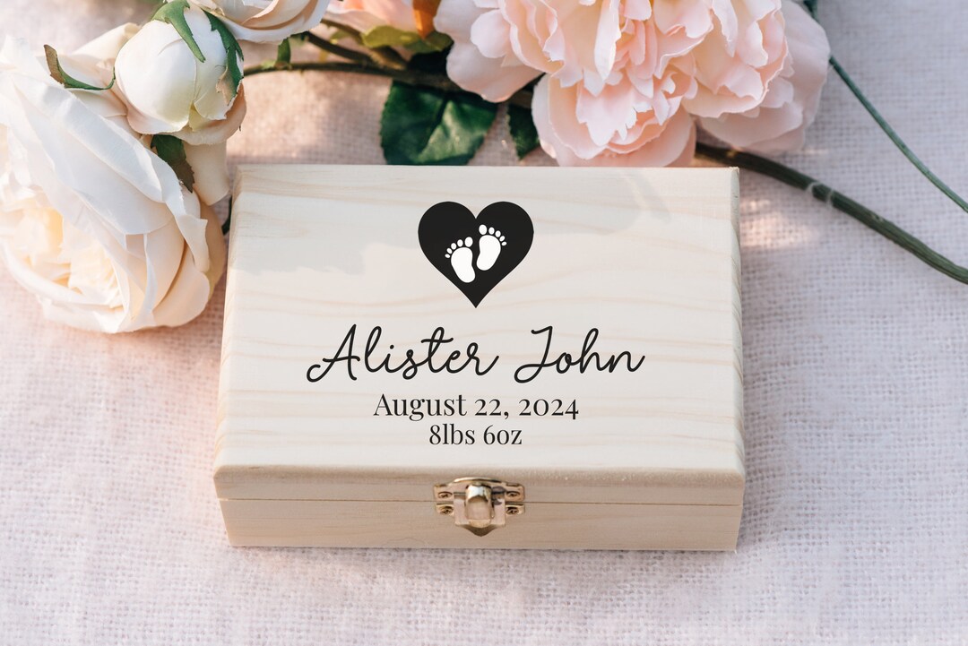 Baby Memory Wooden Box, Baby's First Keepsake Box, Personalized Memory ...