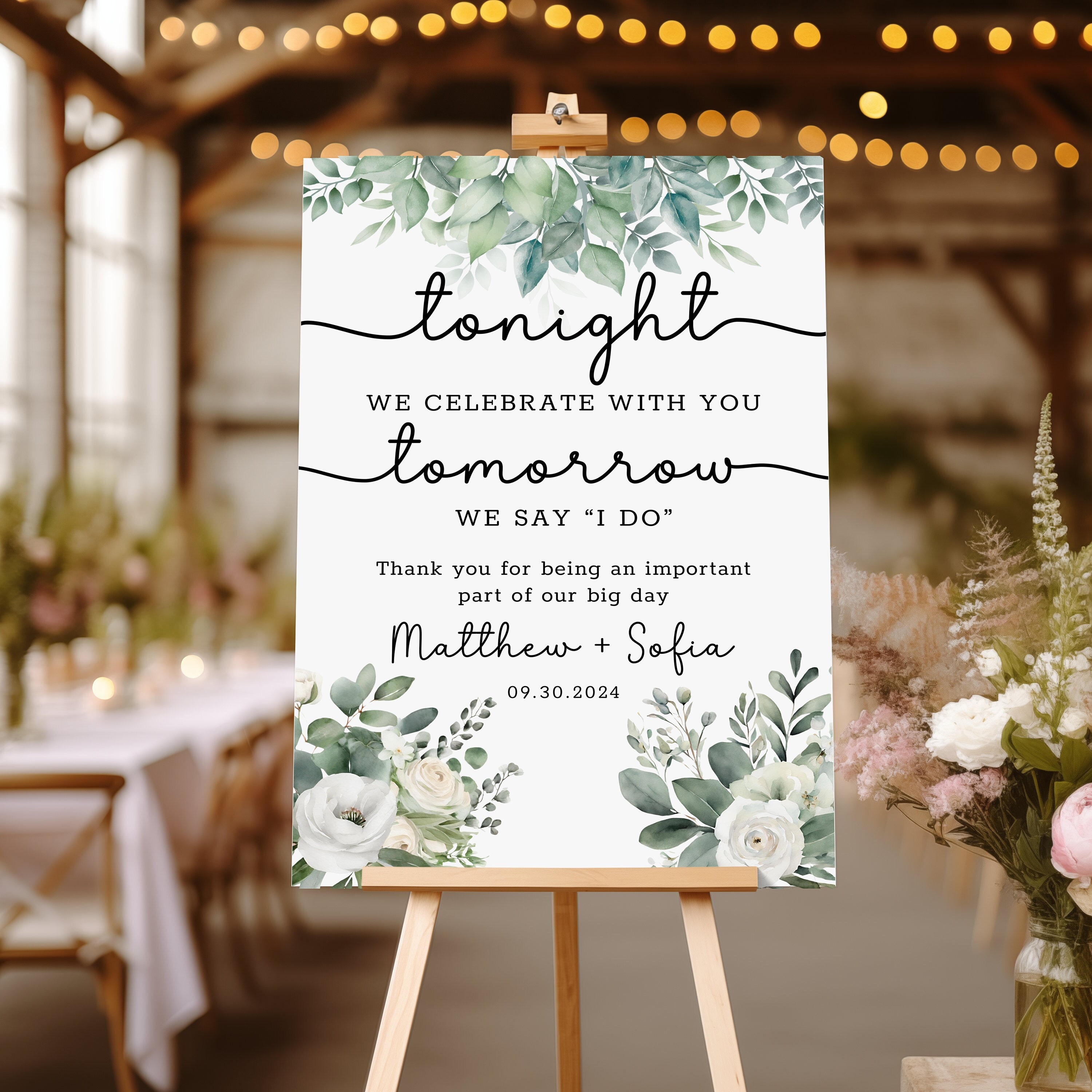 Rehearsal Dinner Welcome Sign, Greenery the Night Before Foam Board ...