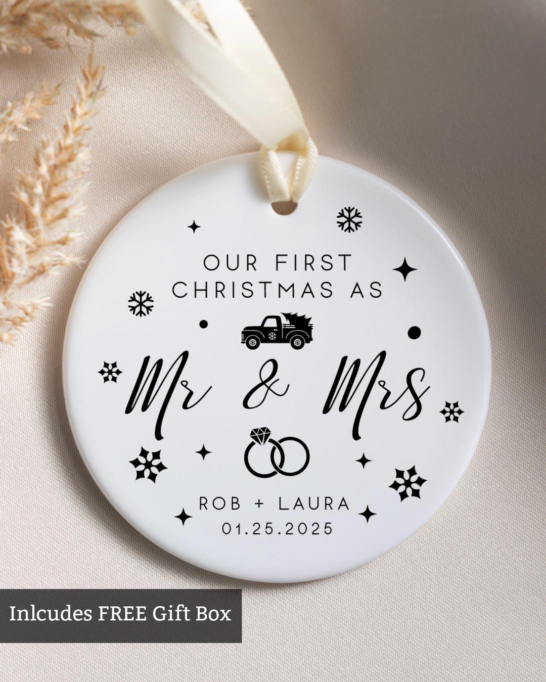 First Christmas Married Ornament 2024, Newlywed Christmas Gift, Wedding ...