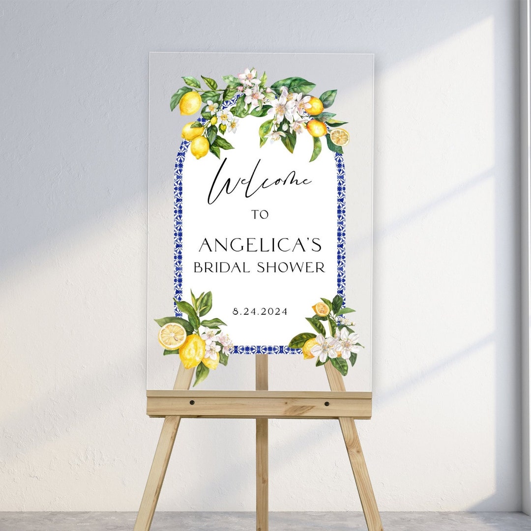 Blue Tiles Lemon Bridal Shower Welcome Acrylic Sign, Custom ...