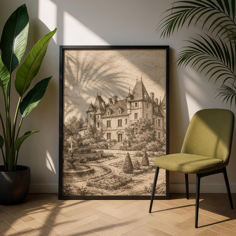 French Chateau Print | Antique Manor Engraving (digital Download) - Etsy