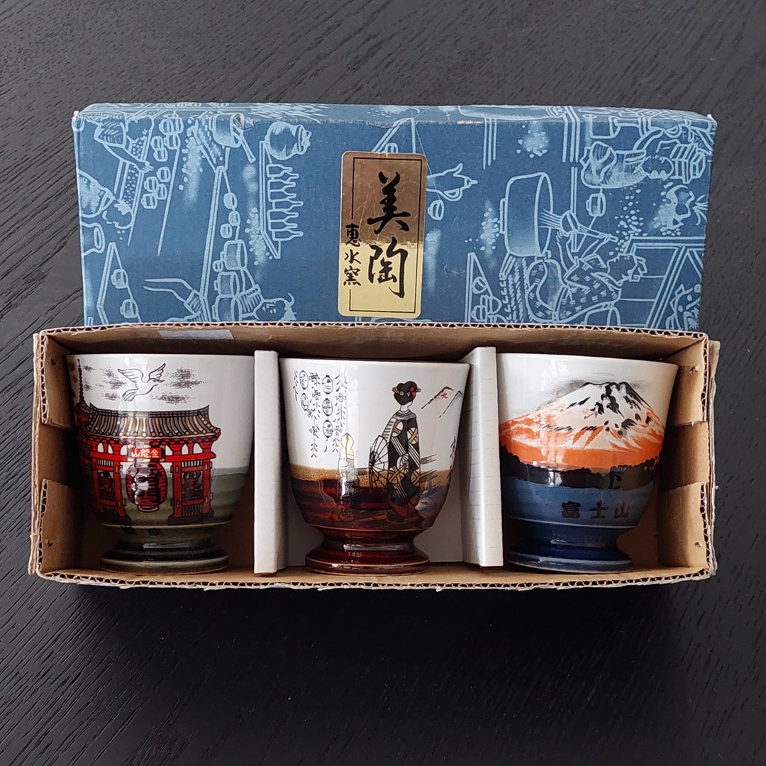 Japanese Tea Cups/sake Cups, Green Tea Cups, Set of 3 Porcelain Tea ...