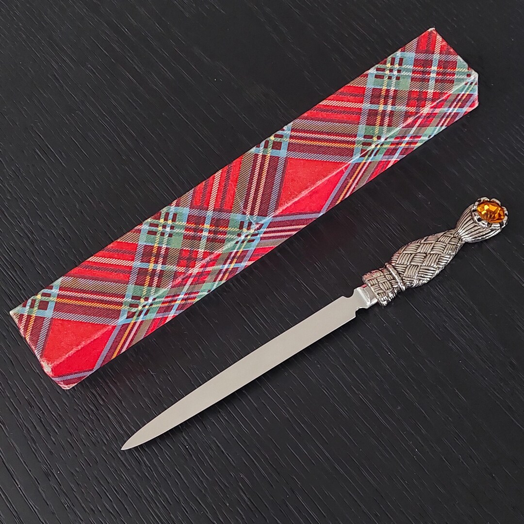 Vintage Scottish Jacobite Letter Opener, Pewter Top With Topaz Colored ...