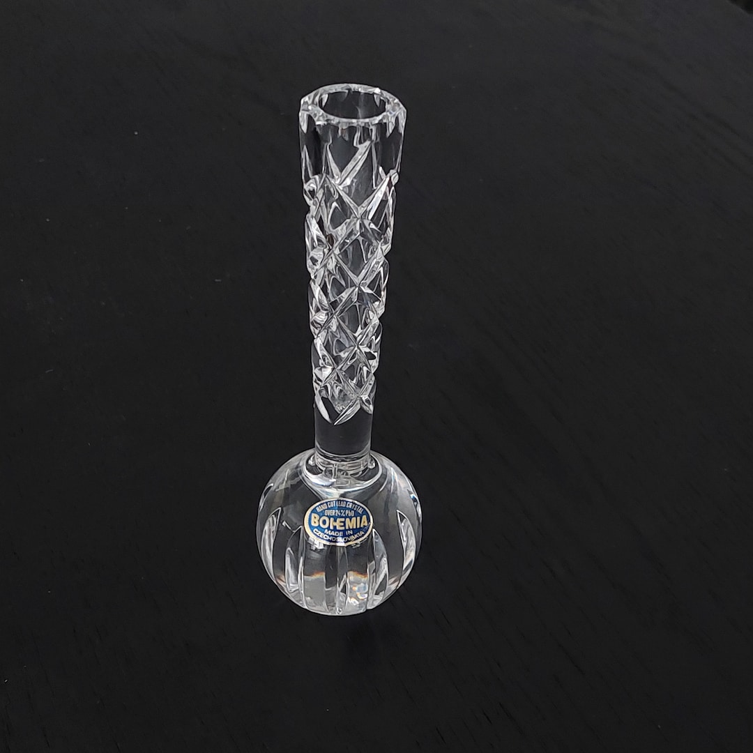 Vintage Bohemia Hand Cut Lead Crystal Stem Vase Made in Czechoslovakia - Etsy