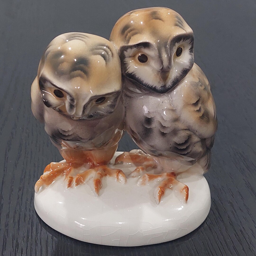Vintage Pair of Porcelain Owl Figurine, Some Crazing - Etsy