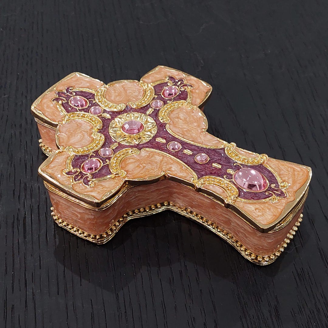 Vintage Enameled Cross Trinket Box With Pink Rhinestones, - Etsy