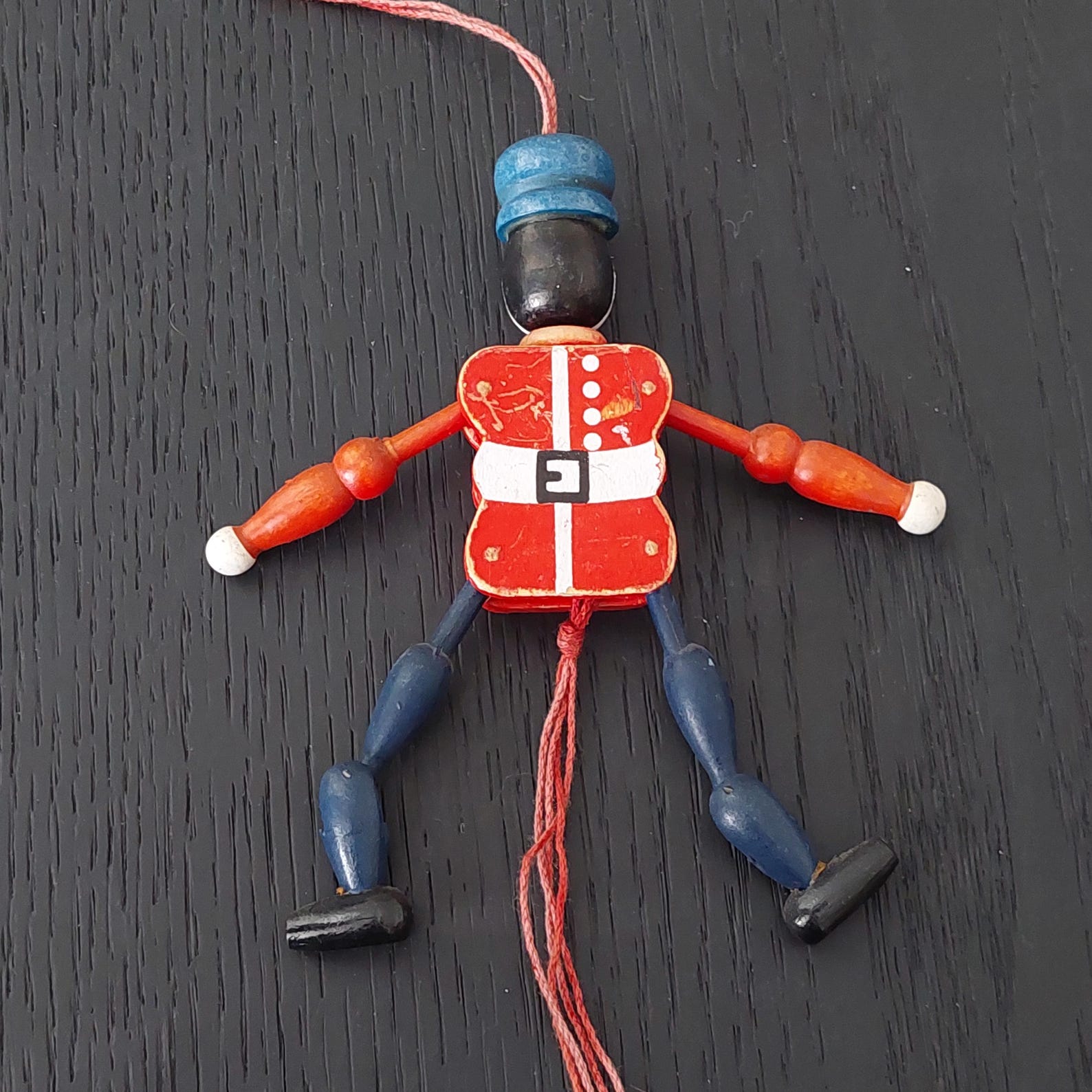 Vintage Wooden Pull String Soldier Toy With Segmented Arms & Legs ...